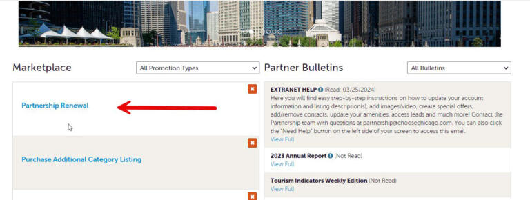 Extranet help: Partnership renewal | Choose Chicago