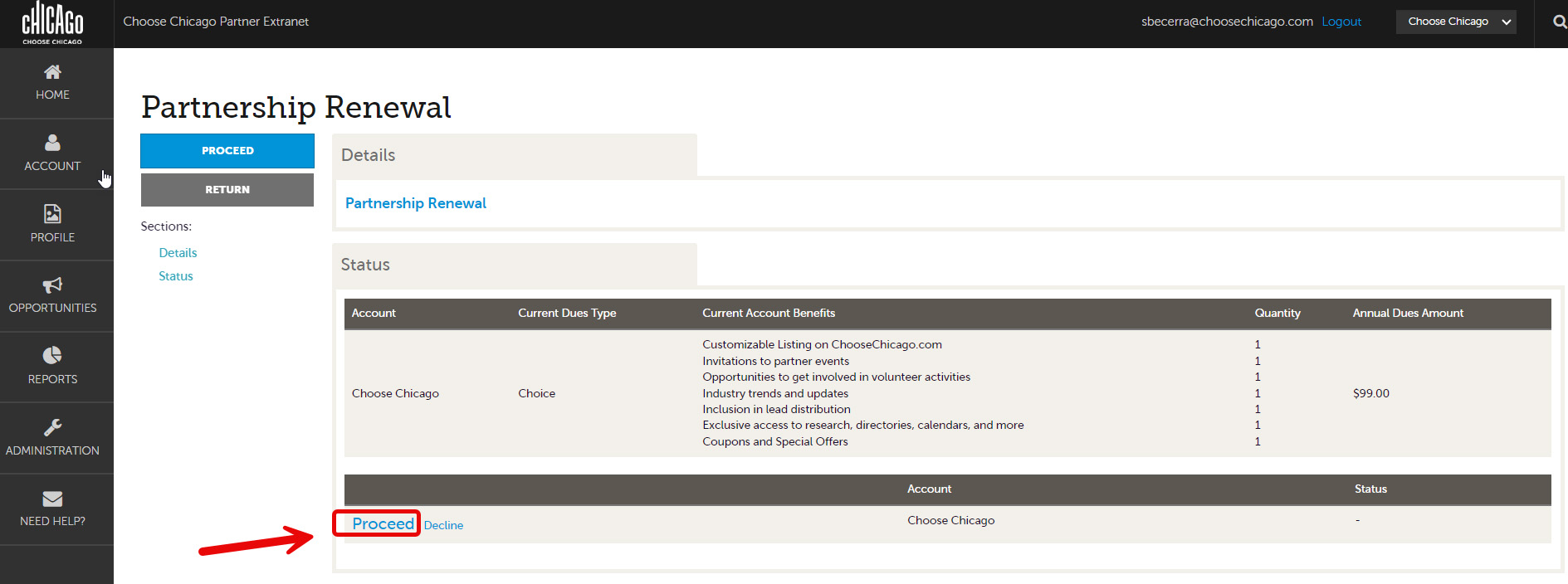 Extranet help: Partnership renewal | Choose Chicago